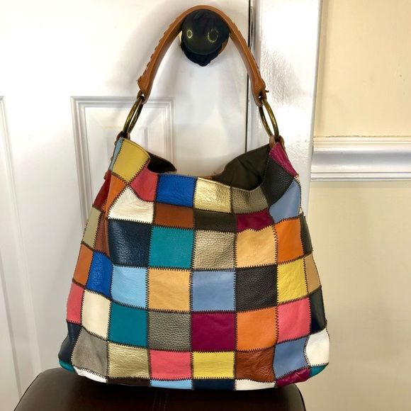 Stella & Max | Bags | Leather Patchwork Madras Shoulder Bag W Braided Leather Shoulder Strap ...